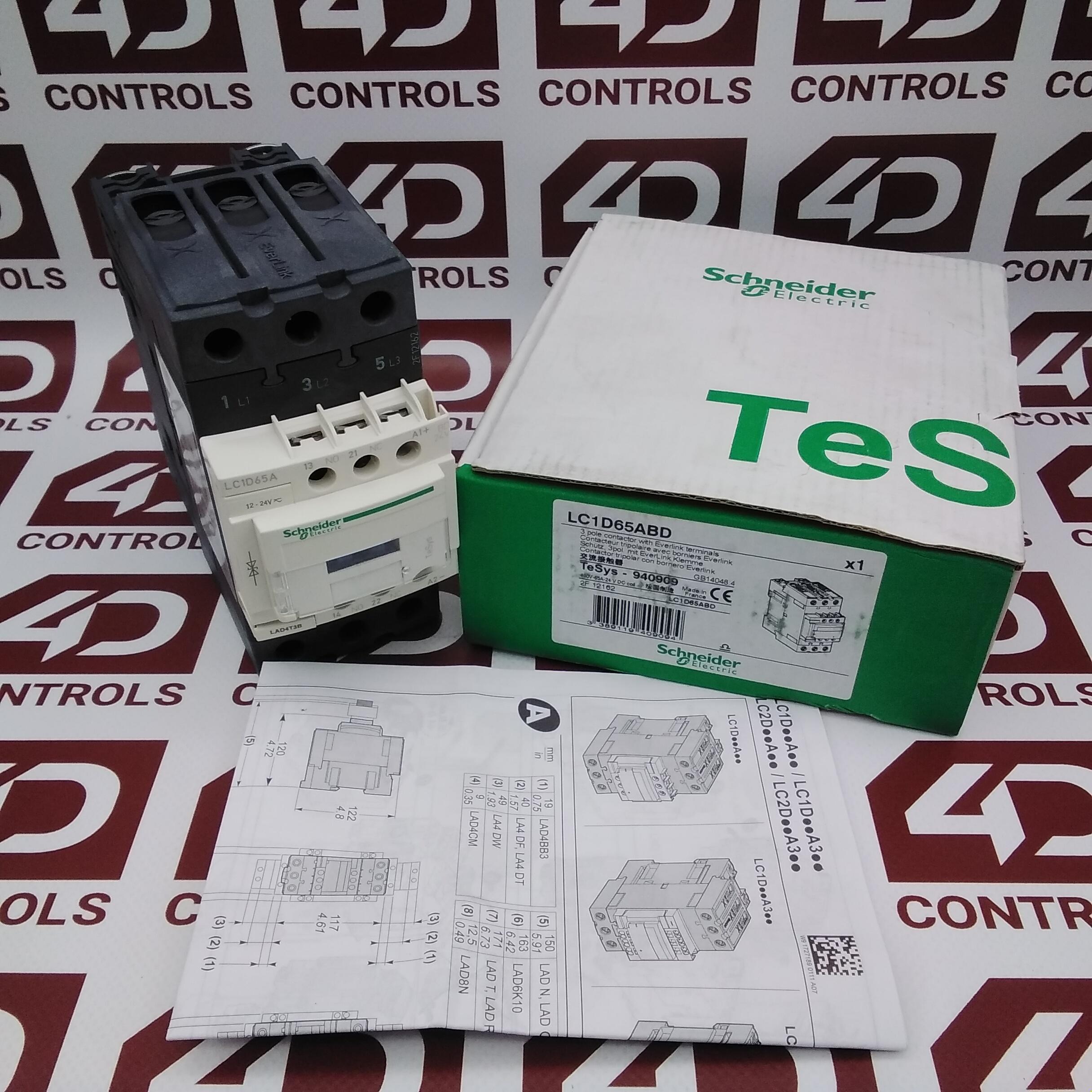 LC1D65ABD | Schneider | Contactor, 24VDC, 65A, 50HP, 3 Pole