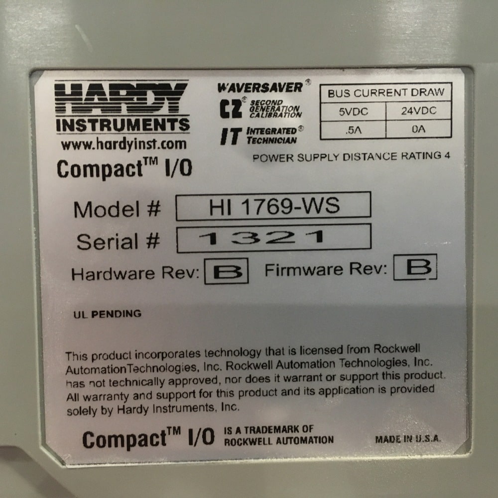 HI 1769-WS | Hardy Instruments | CompactLogix / WEIGH SCALE MODULE