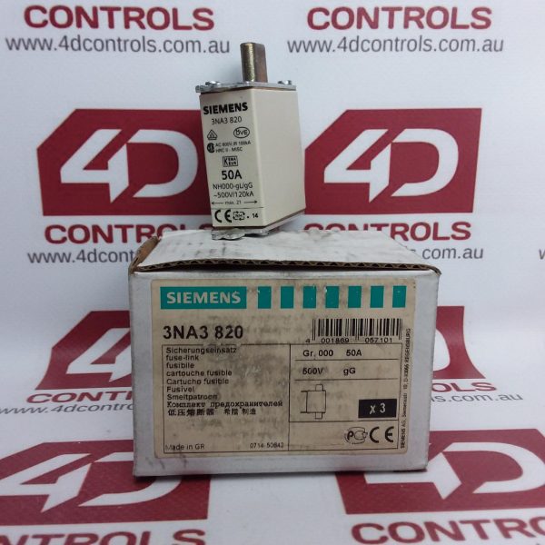 3NA3 820 | Siemens | Fuse Link 50A 500VAC 250VDC 120KA 3.8W