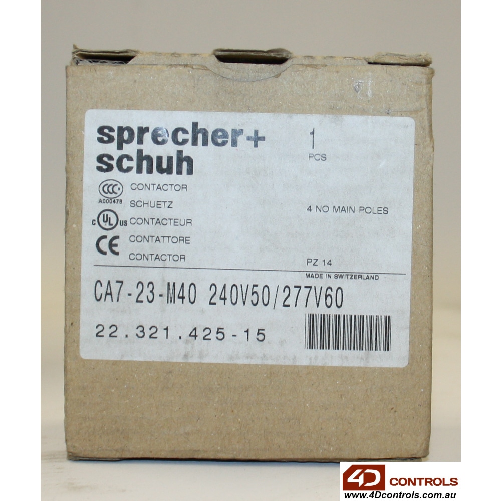 Sprecher + Schuh CA7-23-M40-240 CONTACTOR 23A 4NO 240VAC