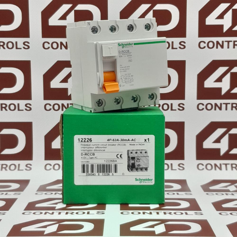 12226 | Schneider | Circuit Breaker, 4 Pole, 63A, 415V, 30mA